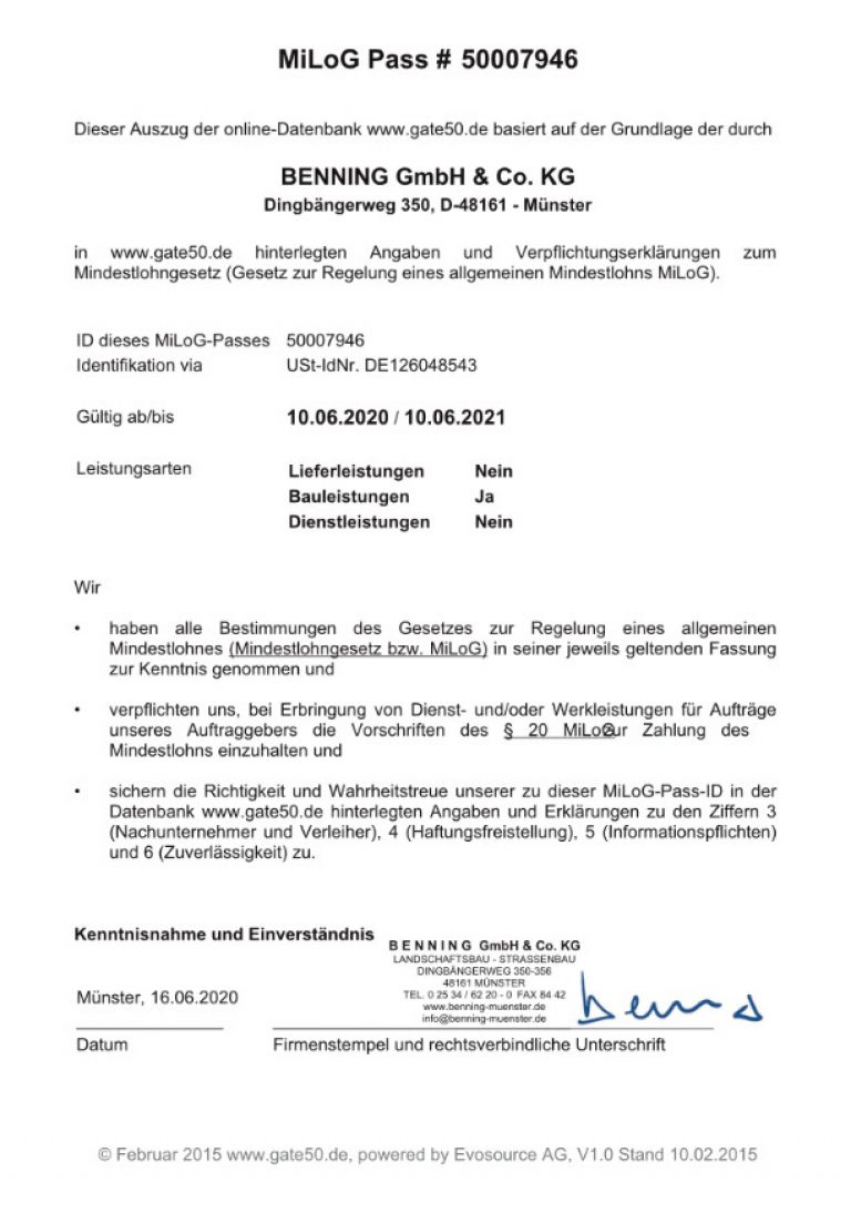 Zertifikate « Benning GmbH & Co. KG – Münster Garten-, Landschafts- und ...